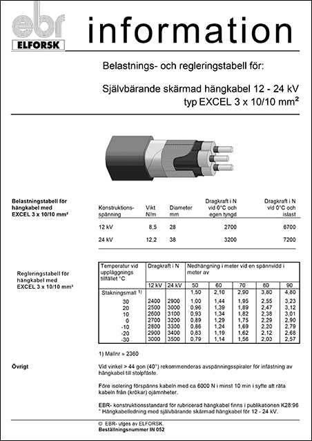 EBR Självbärande skärmad hängkabel för 12-24 kV typ EXCEL 3x10/10 mm2 ...